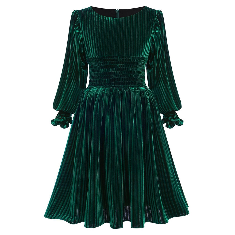 Esaierr Girls Long Sleeve Velvet Dress Crewneck Midi Fall Winter ...