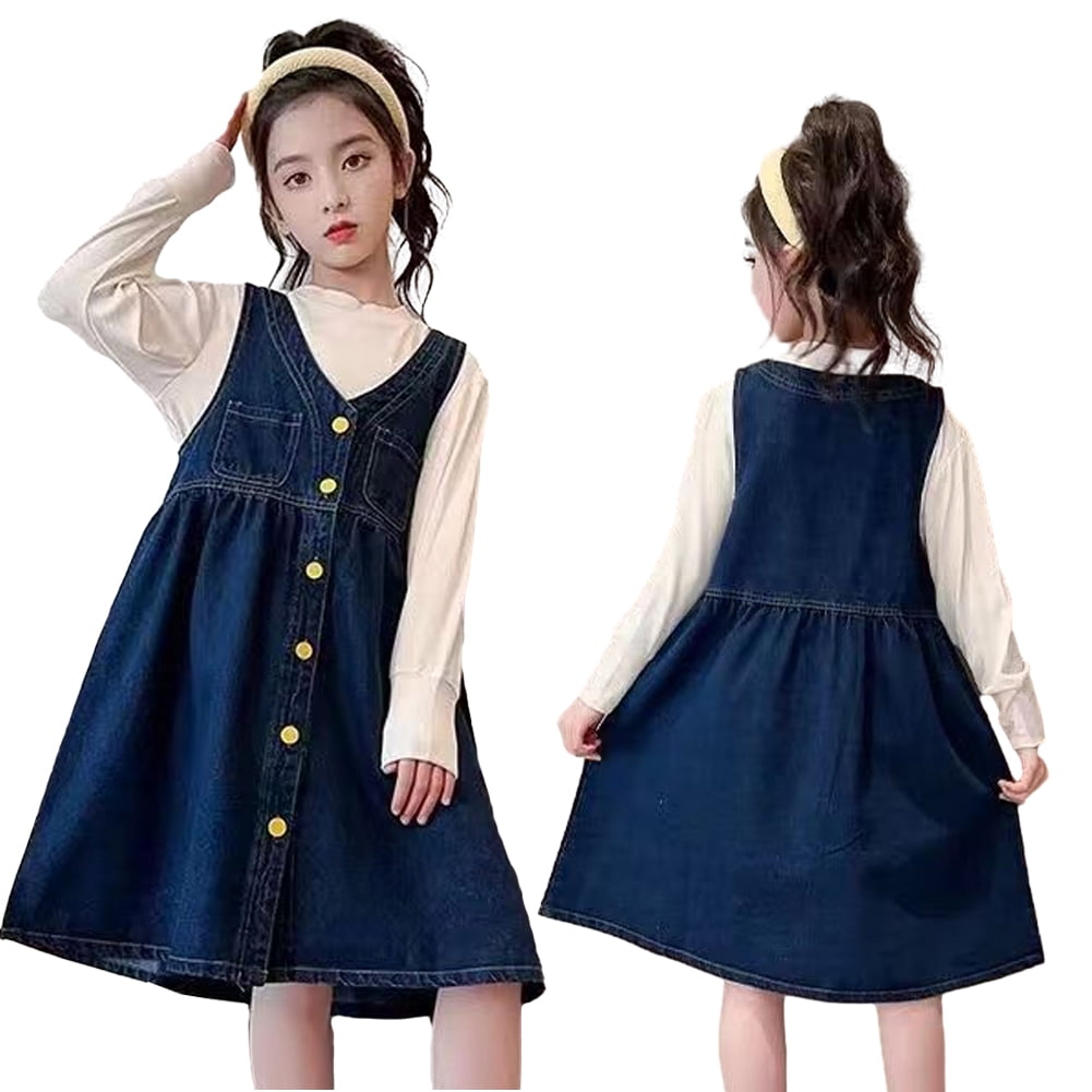 Esaierr Girls Spring Fall Denim Dress 2 Pieces Sets Pullover Long ...