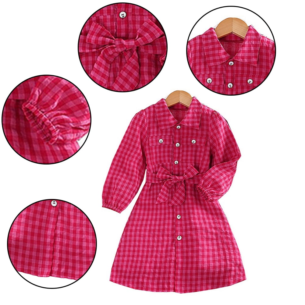 Esaierr Girls Spring Fall Dress Plaid Long Sleeve Dresses Party ...