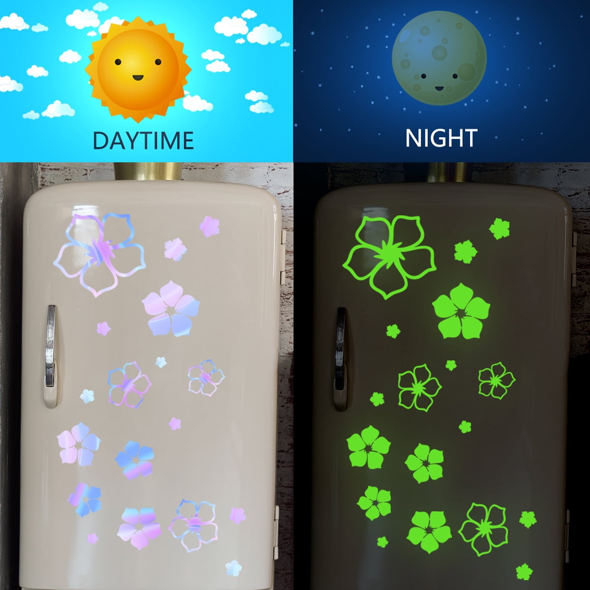 Esaierr Glow in the Dark Flower Decals, Luminous Flower Stickers ...