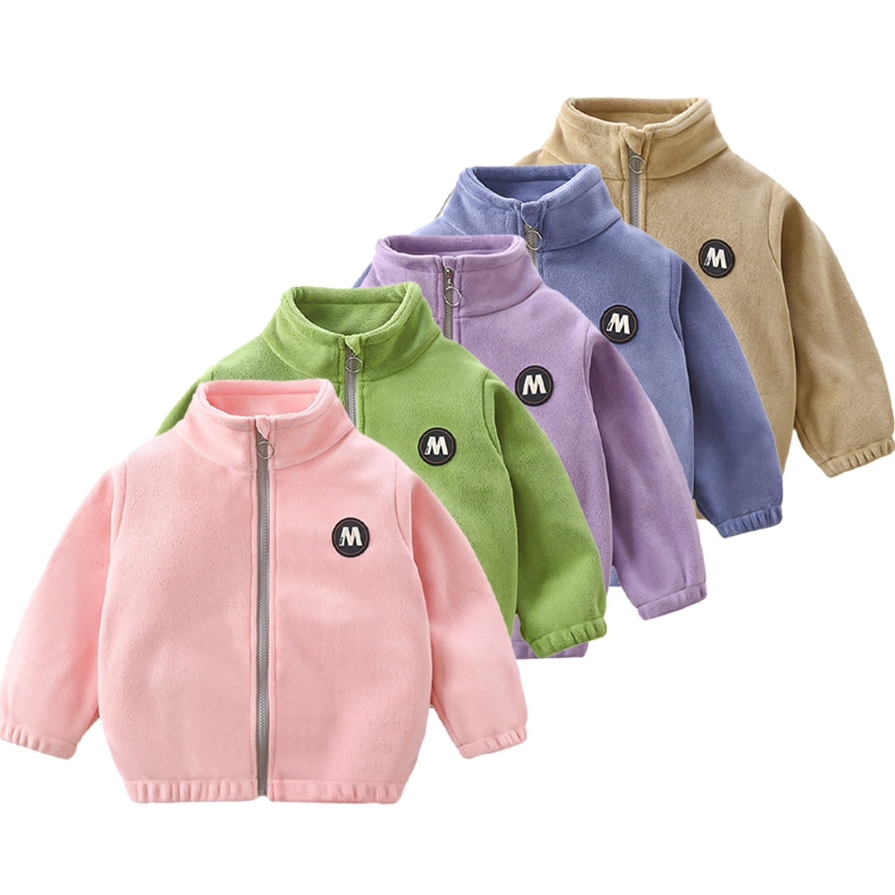 Esaierr Kids Boys Girls Fall Winter Fleece Jacket Toddler Solid Color Stand Collar Fleece Coats ...
