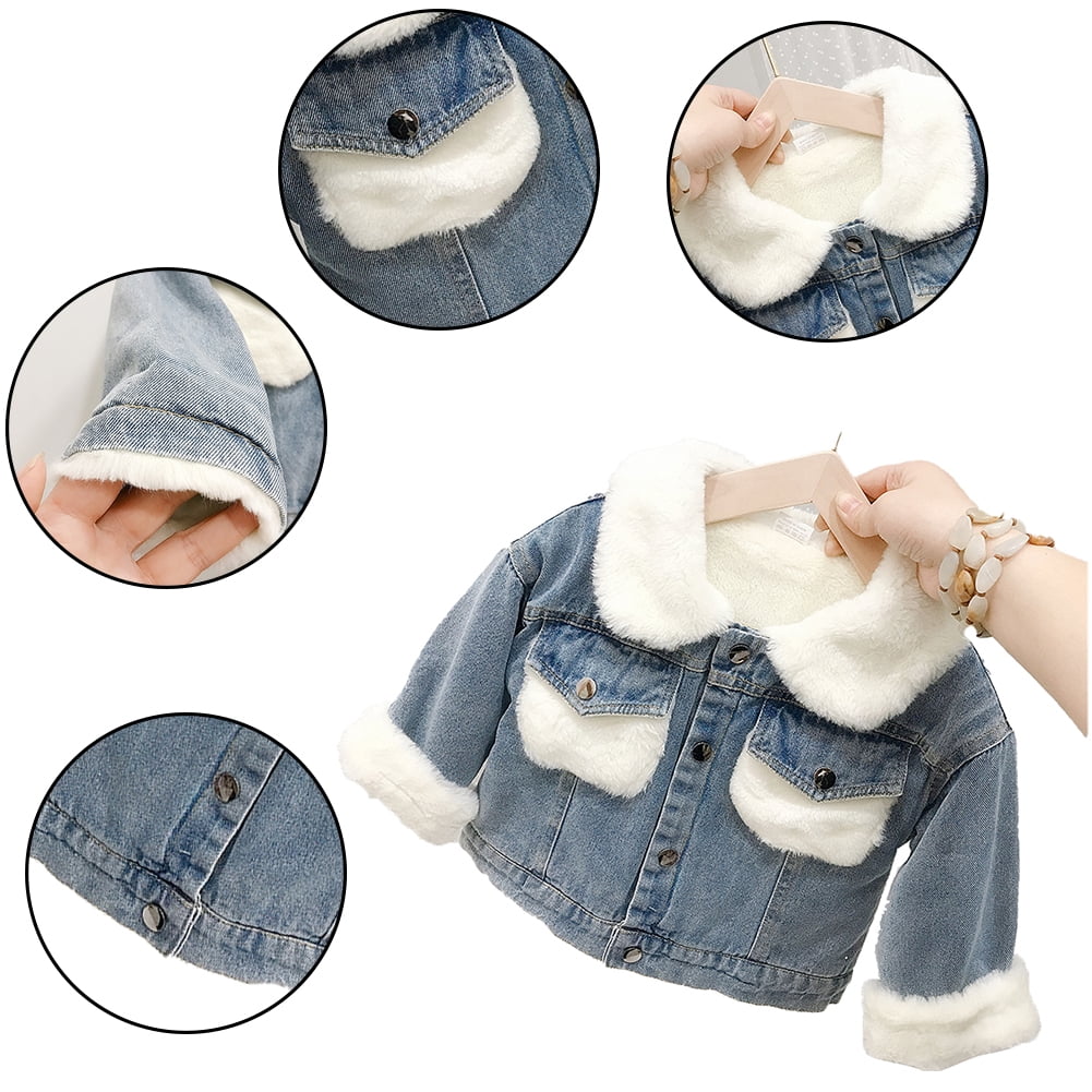 Esaierr Kids Girls Jeans Jacket Fleece Lined Denim Coat Winter New with ...