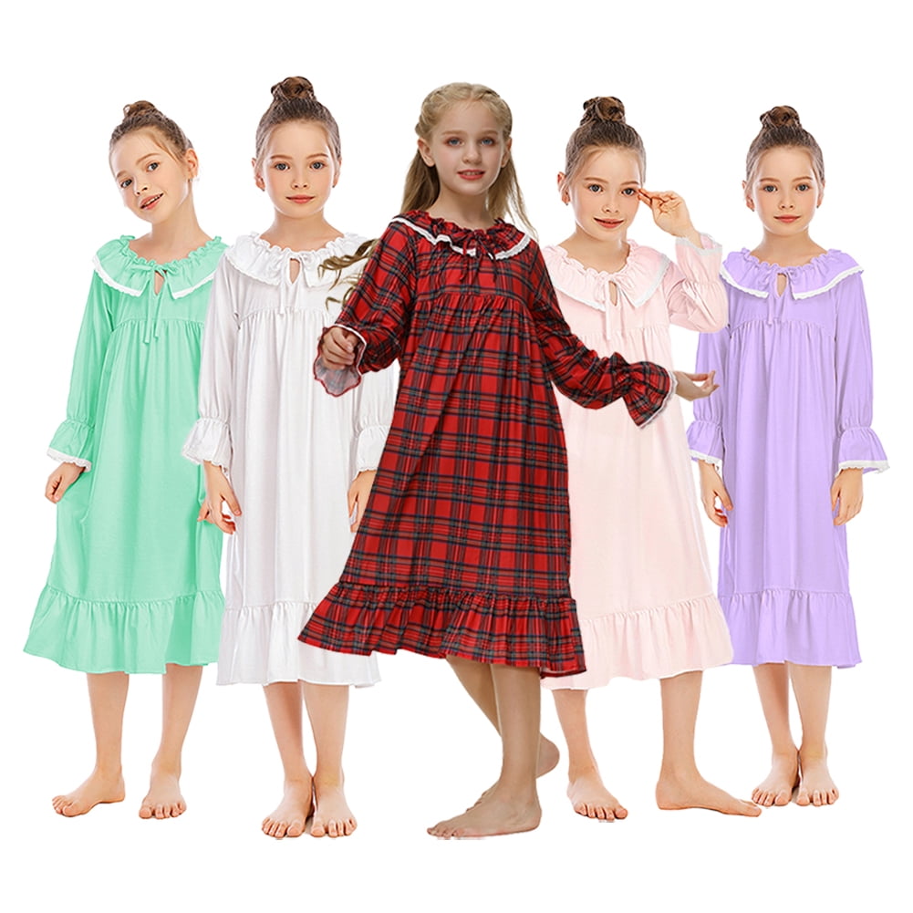 Esaierr Kids Girls Long Sleeve Princess Nightgown Lace Sleepwear Dress ...