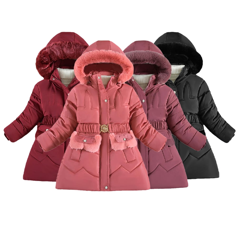 Esaierr Kids Girls Winter Coats Teen Mid-Length Hooded Outerwear Toddler Parka Fleece Snow ...
