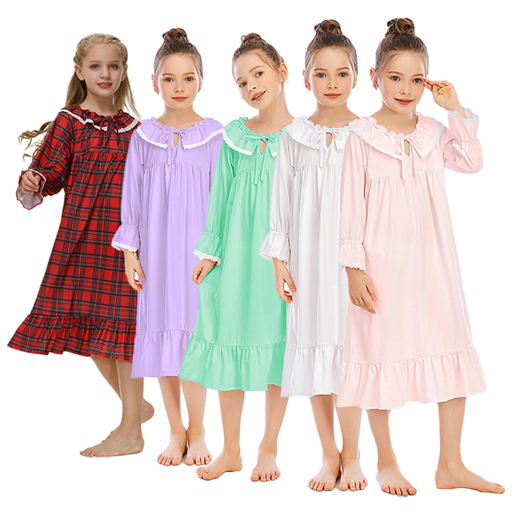 Esaierr Kids Princess Nightgown for Girls，long Sleeve Soft Mid-Length ...