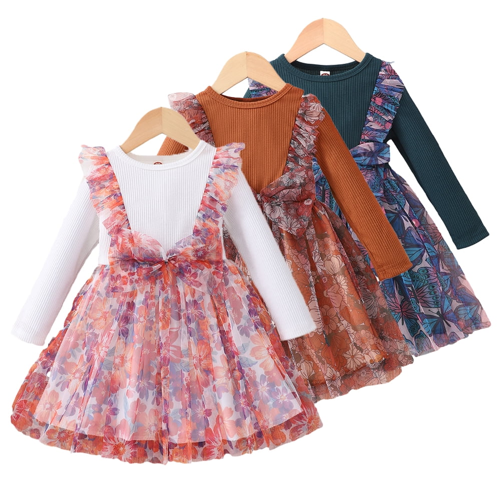 Esaierr Kids Toddler Floral Dresses Little Girls Spring Fall Baby ...