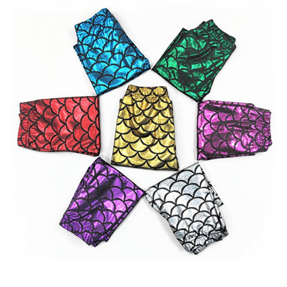 Esaierr Kids Toddler Shiny Fish Scale Stretch Leggings for Girls 2-11Y ...