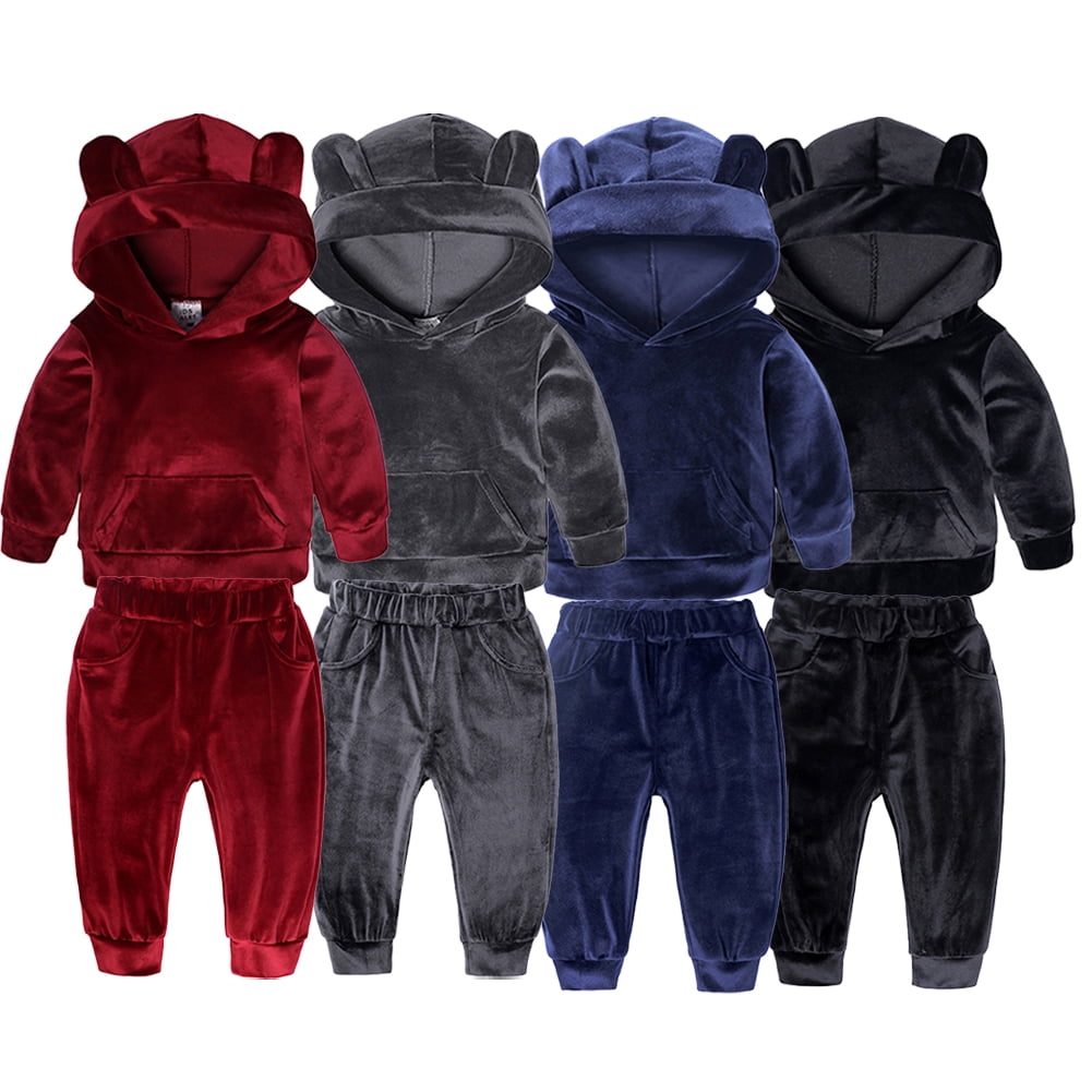 Esaierr Kids Toddler Velour Tracksuit Sweat Suits Set 2PCS Baby Ears Hooded Sweatsuits Outfits ...
