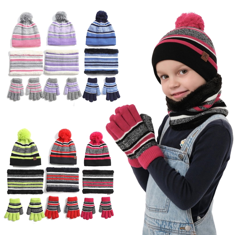 Esaierr Kids Winter Warmer Hat Scarf Gloves Set 3pcs Thermal Knit ...