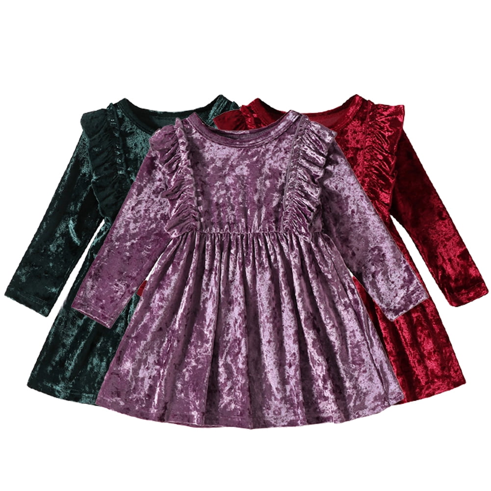 Esaierr Little Girls Fall Velvet Princess Dress Spring Lace Ruffle for ...