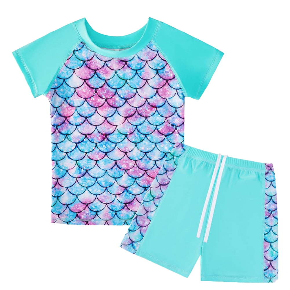 Esaierr Little Girls Rash Guard Swimsuit with Elastic Short 2-Piece ...