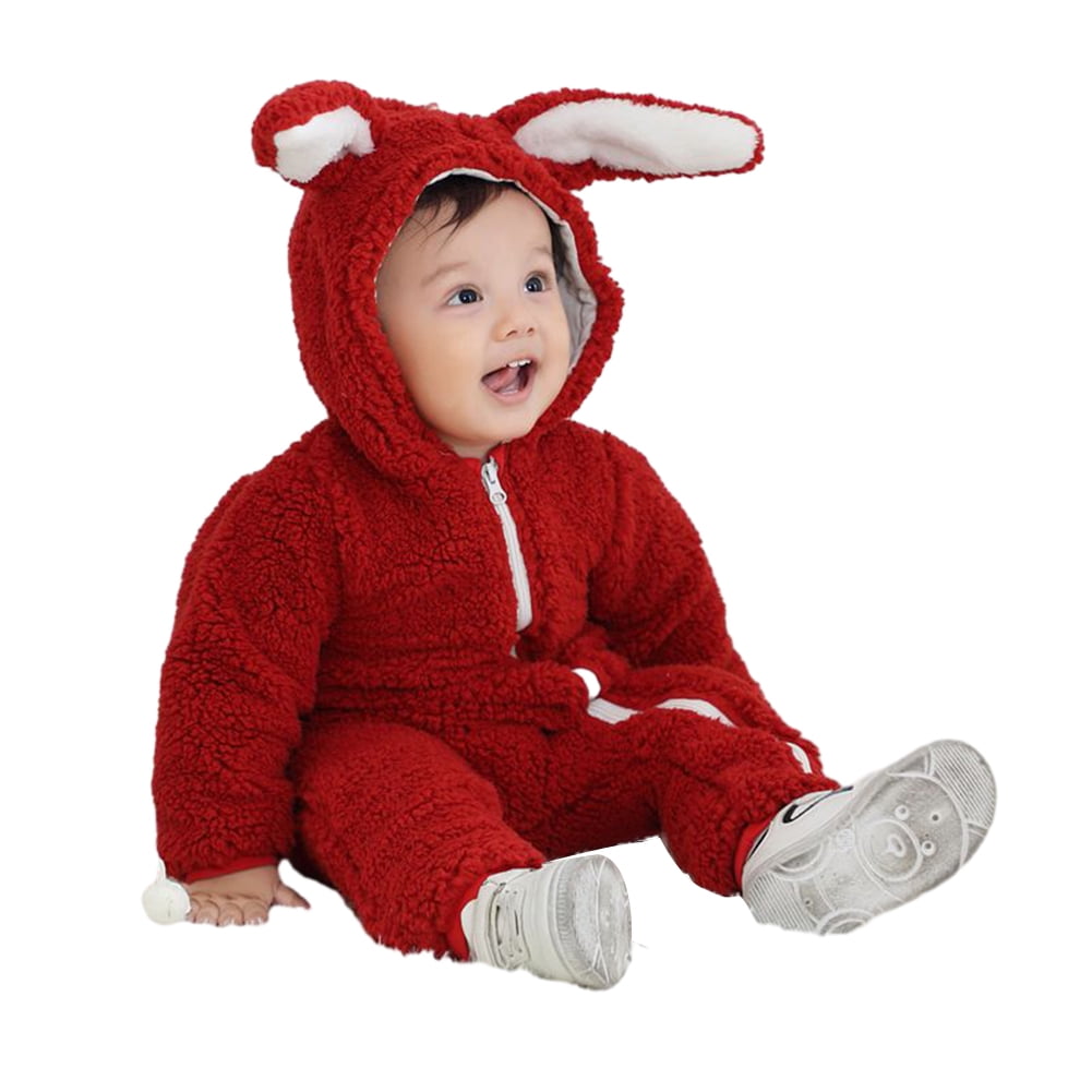 Esaierr Newborn Bear Warm Jumpsuit Snowsuit Romper for Girls Boys Fleece Jumpsuit with Hooded ...