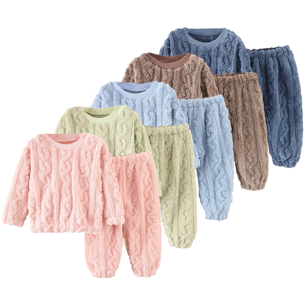 Esaierr Toddler Baby Plush Fleece Pajama Set Girls Warm Fleece Matching Set 2 Piece Tops+pants ...