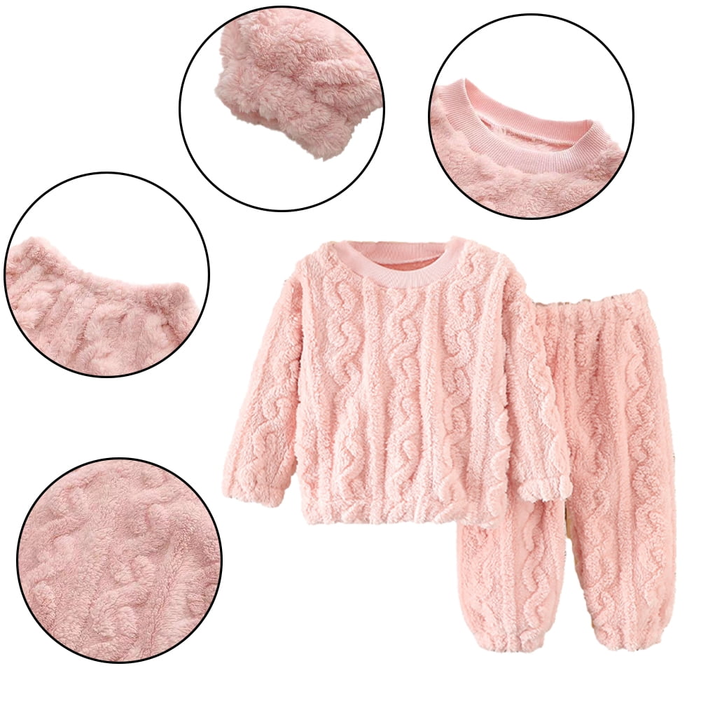 Esaierr Toddler Baby Plush Fleece Pajama Set Girls Warm Fleece Matching Set 2 Piece Tops+pants ...
