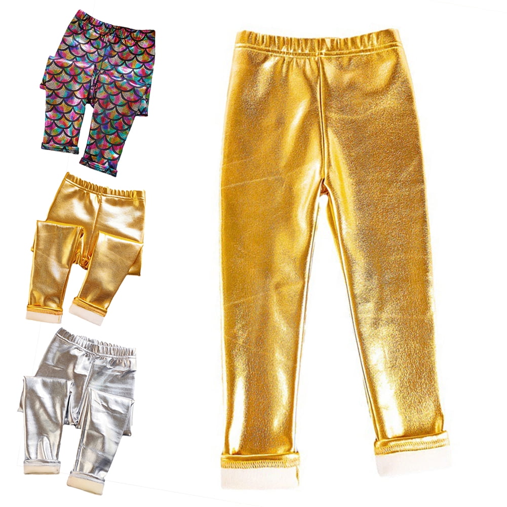 Esaierr Toddler Girls Metallic Leggings Pants for Baby Kids Autumn Faux ...