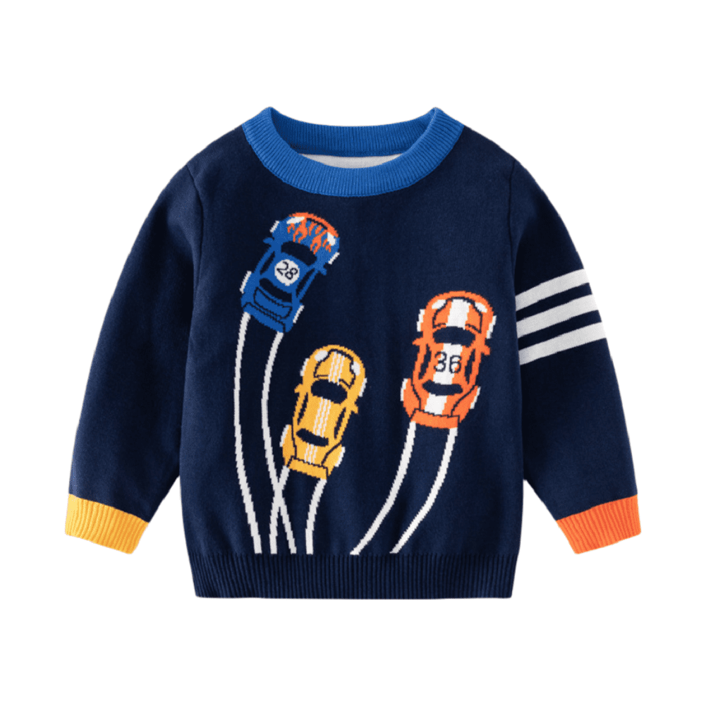 Esaierr Toddler Kids Boys Racing Car Jacquard Pattern Cardigan Jacket ...