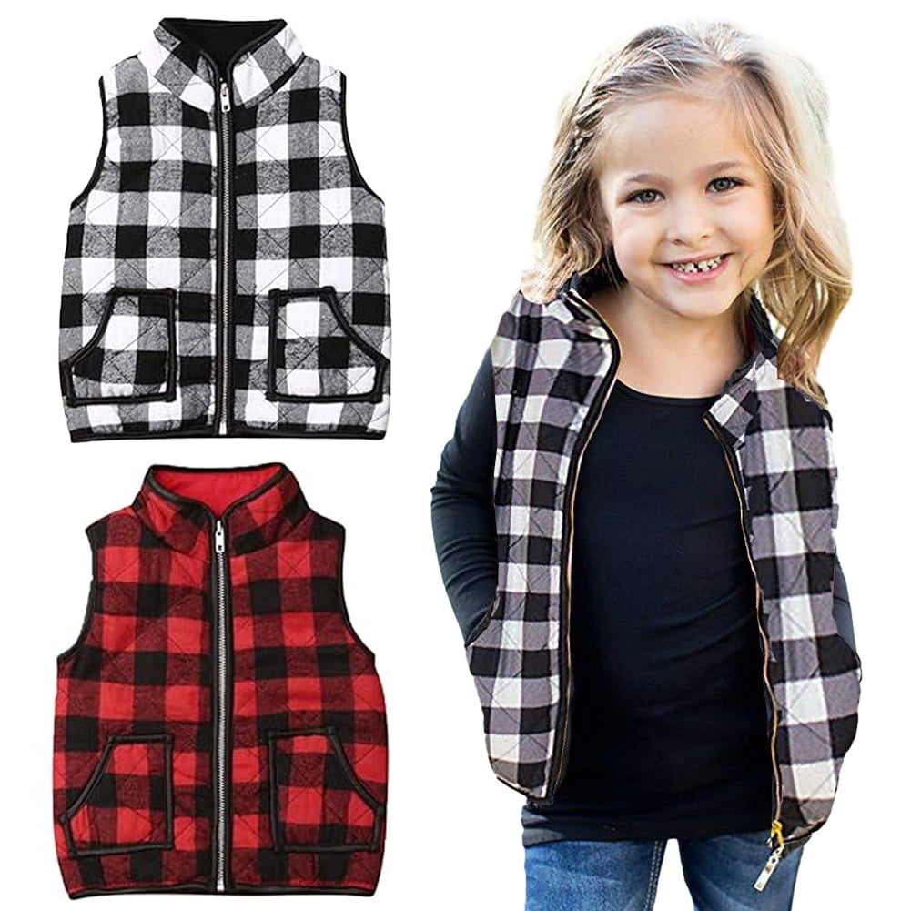 Esaierr Toddler Kids Girls Boys Plaid Vest Cotton Zipper Sleevless ...