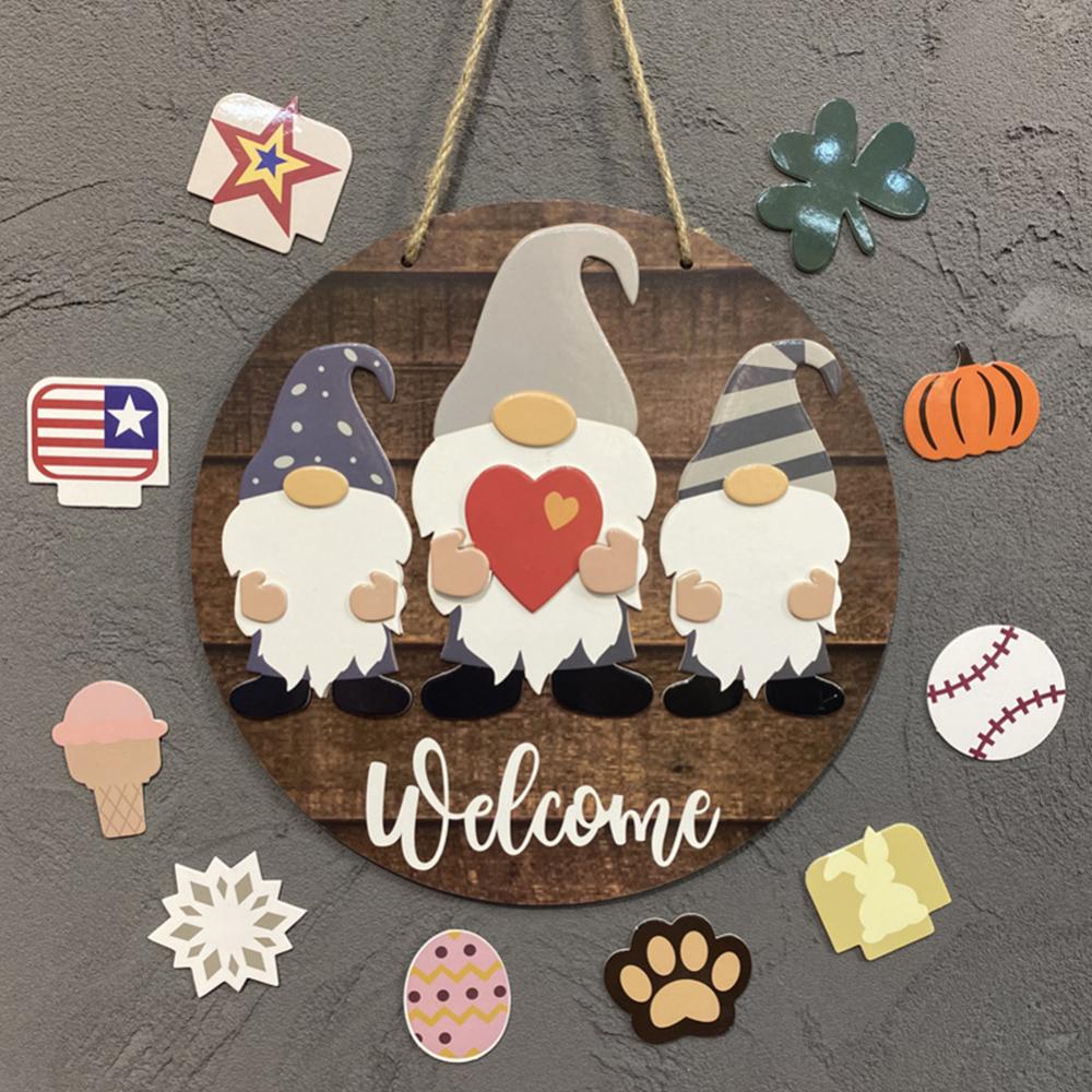 Esaierr Wooden Welcome Sign for Front Door, Interchangeable Welcome ...