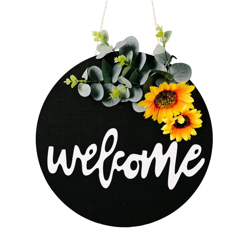Esaierr Wooden Welcome Sign for Front Door, Rustic Round Front Door ...