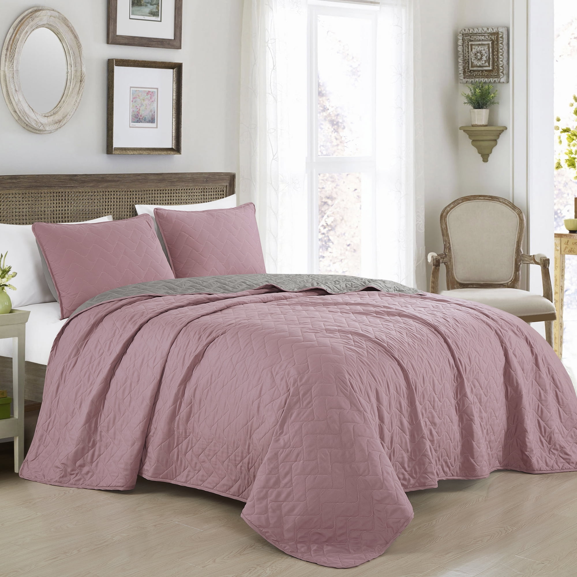 Esca Modern Purple Solid Print Polyester Quilt Bedspread Coverlet ...