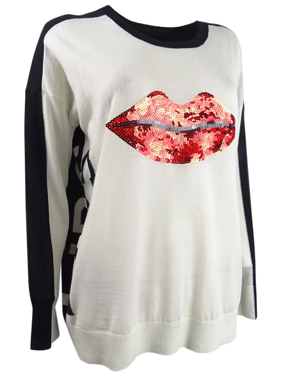 Escada Women's Wool Sequined Lips Sweater (L, Beige Multi) - Walmart.com