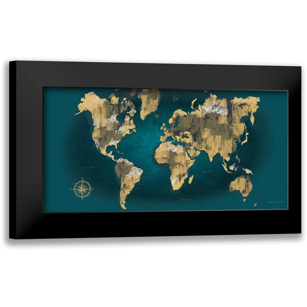 Escalante, Omar 14x9 Black Modern Framed Museum Art Print Titled - Sketched World Map Blue Crop ...