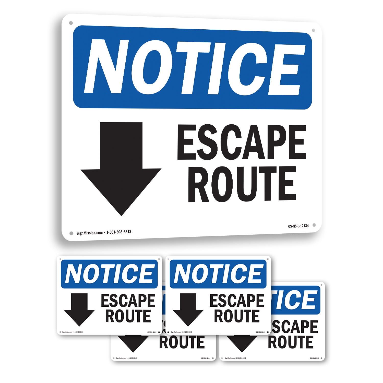 Escape Route [Down Arrow] OSHA Notice Rigid Plastic Sign 24 Inch x 18 ...