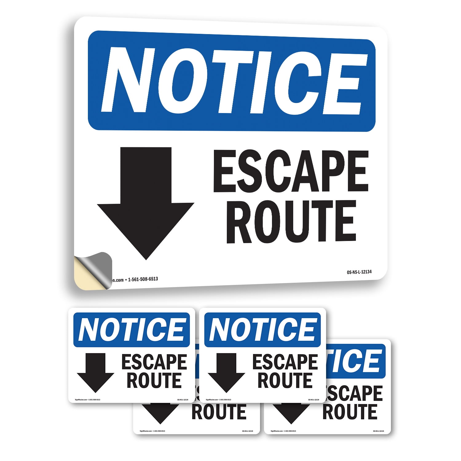 Escape Route [Down Arrow] With Symbol OSHA Notice Vinyl Decal Label 18 ...