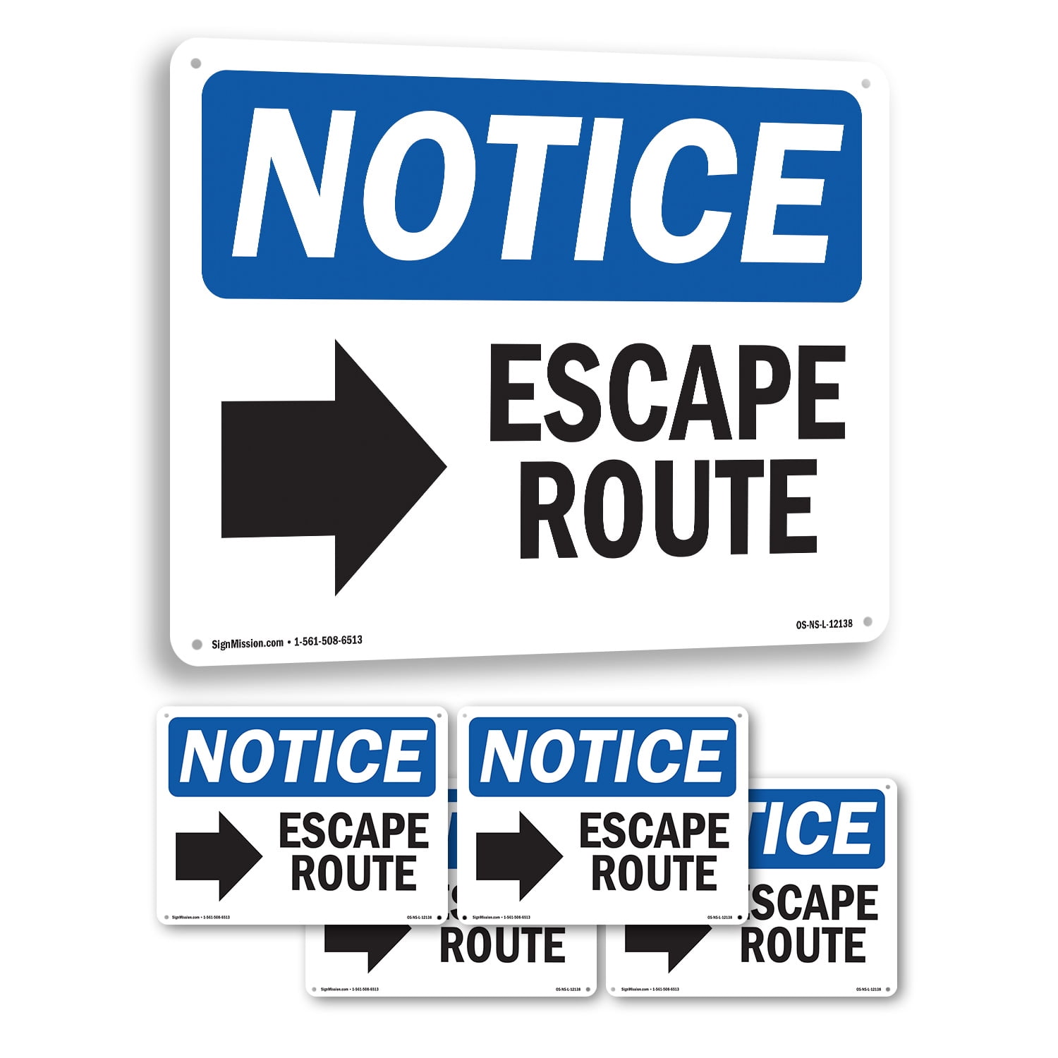 Escape Route [Right Arrow] OSHA Notice Rigid Plastic Sign 24 Inch x 18 ...