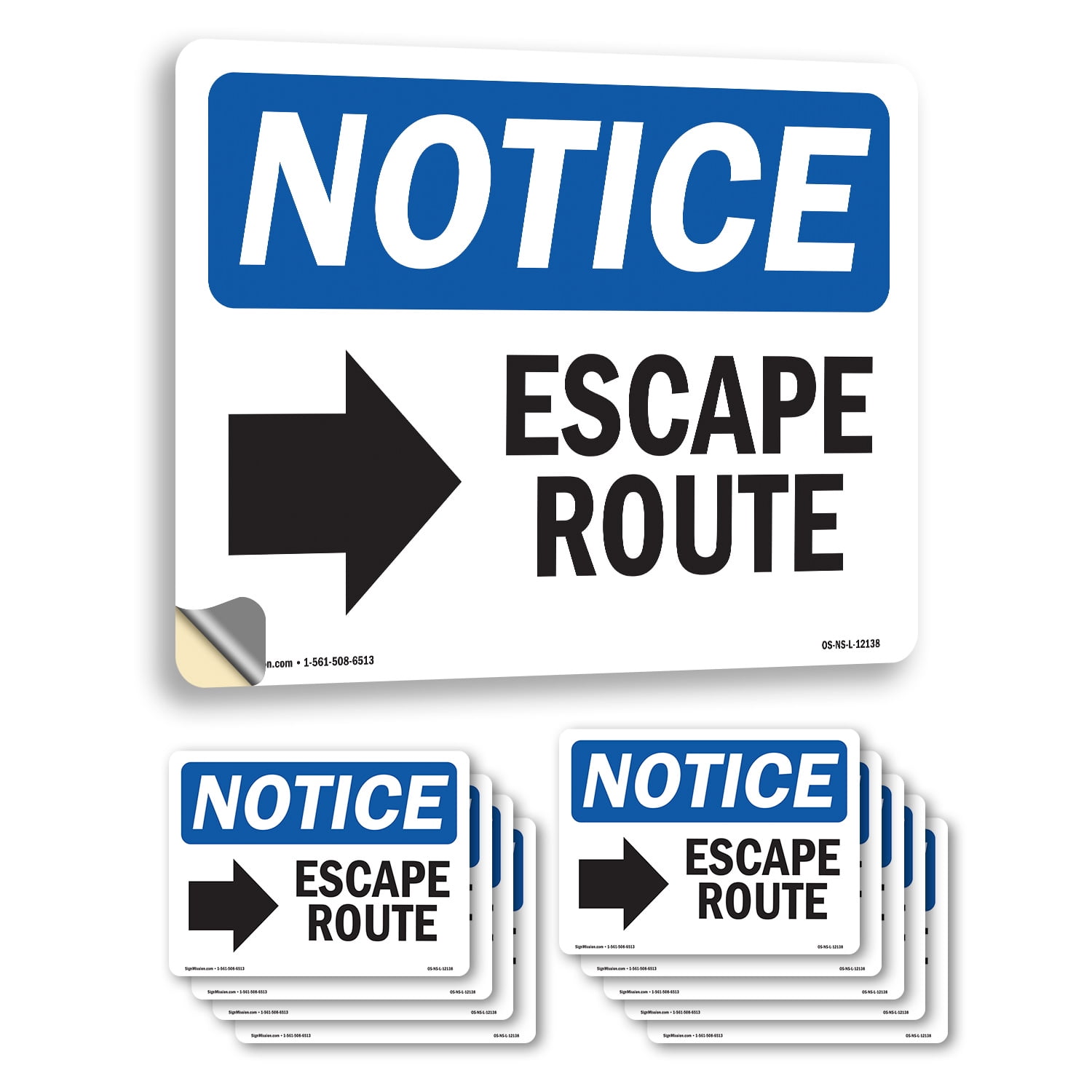 Escape Route [Right Arrow] With Symbol OSHA Notice Vinyl Decal Label 10 ...