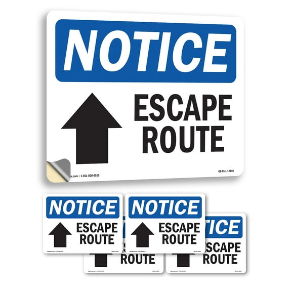 Escape Route [Up Arrow] With Symbol OSHA Notice Vinyl Decal Label 24 ...