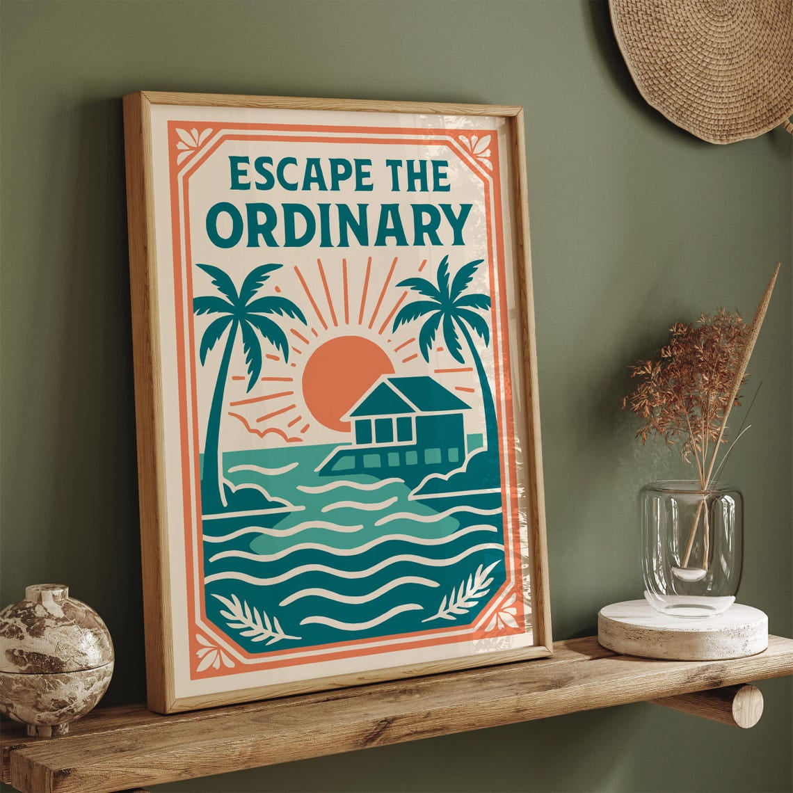 Escape The Ordinary Poster, Tropical Sunset Wall Art, Beach House Decor ...