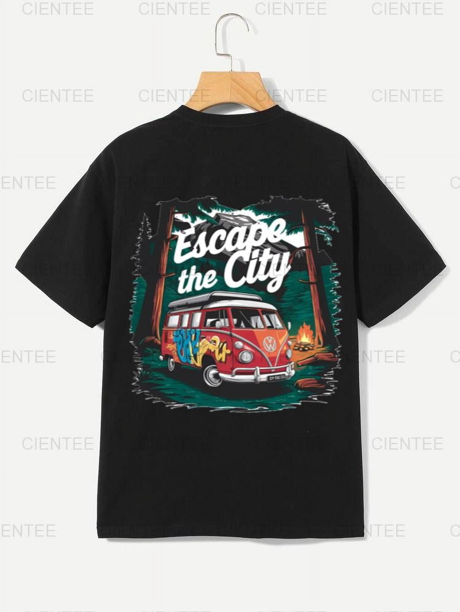 Escape the City VW Bus Camping T-Shirt - Scenic Graphic Tee - Camping ...