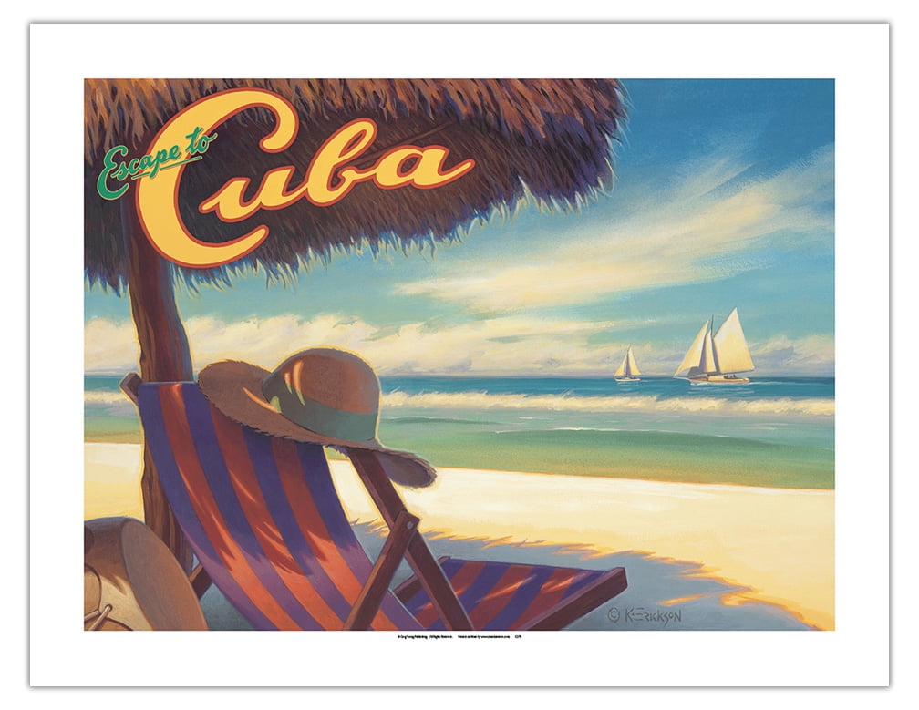 Escape to Cuba - Vintage Travel Poster by Kerne Erickson - Bamboo Fine ...