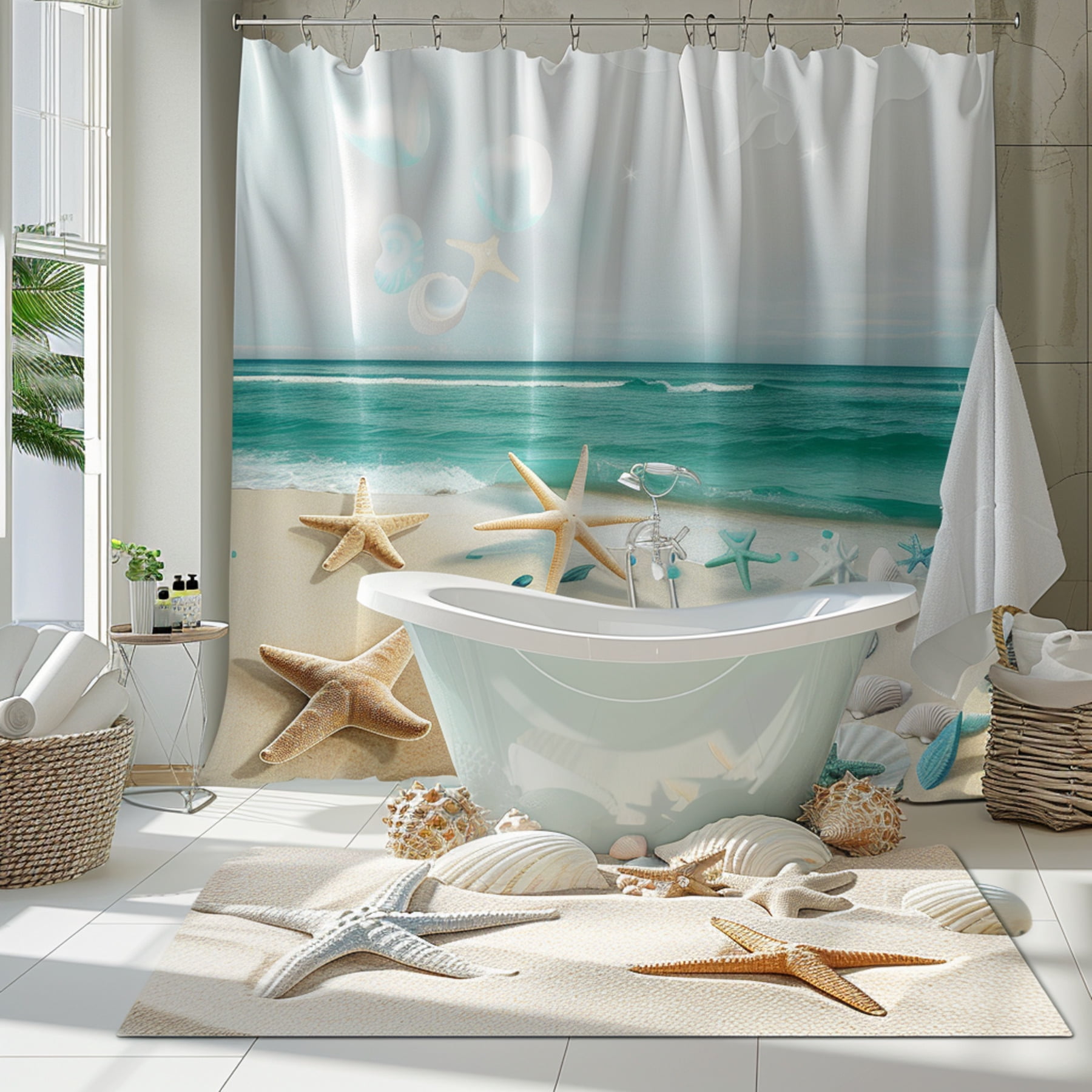 Escape to Paradise: Ultra Realistic Beach Scene Shower Curtain with ...