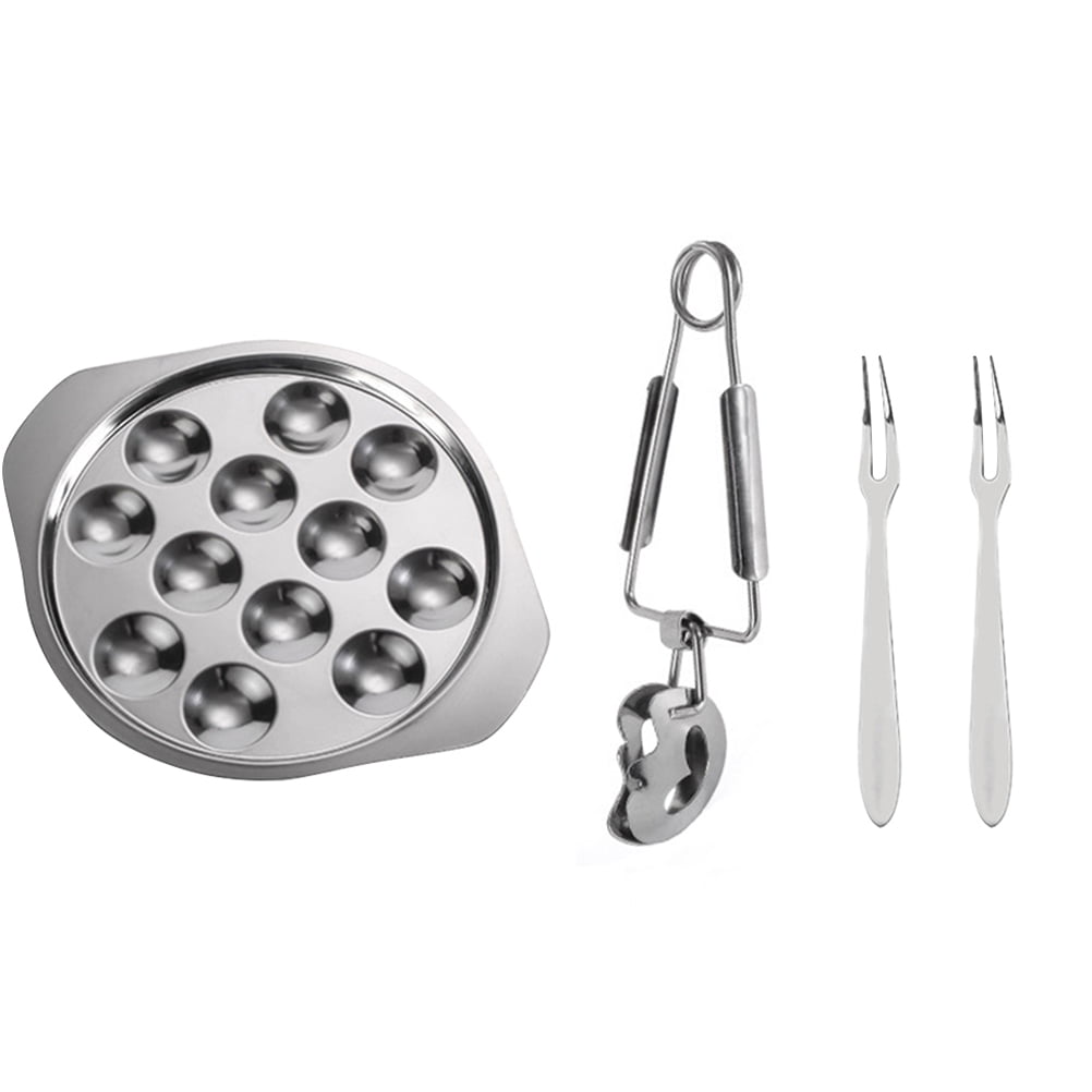 Escargot Plate Dish Snail Serving Oyster Dishes Steel Baking Tongs ...