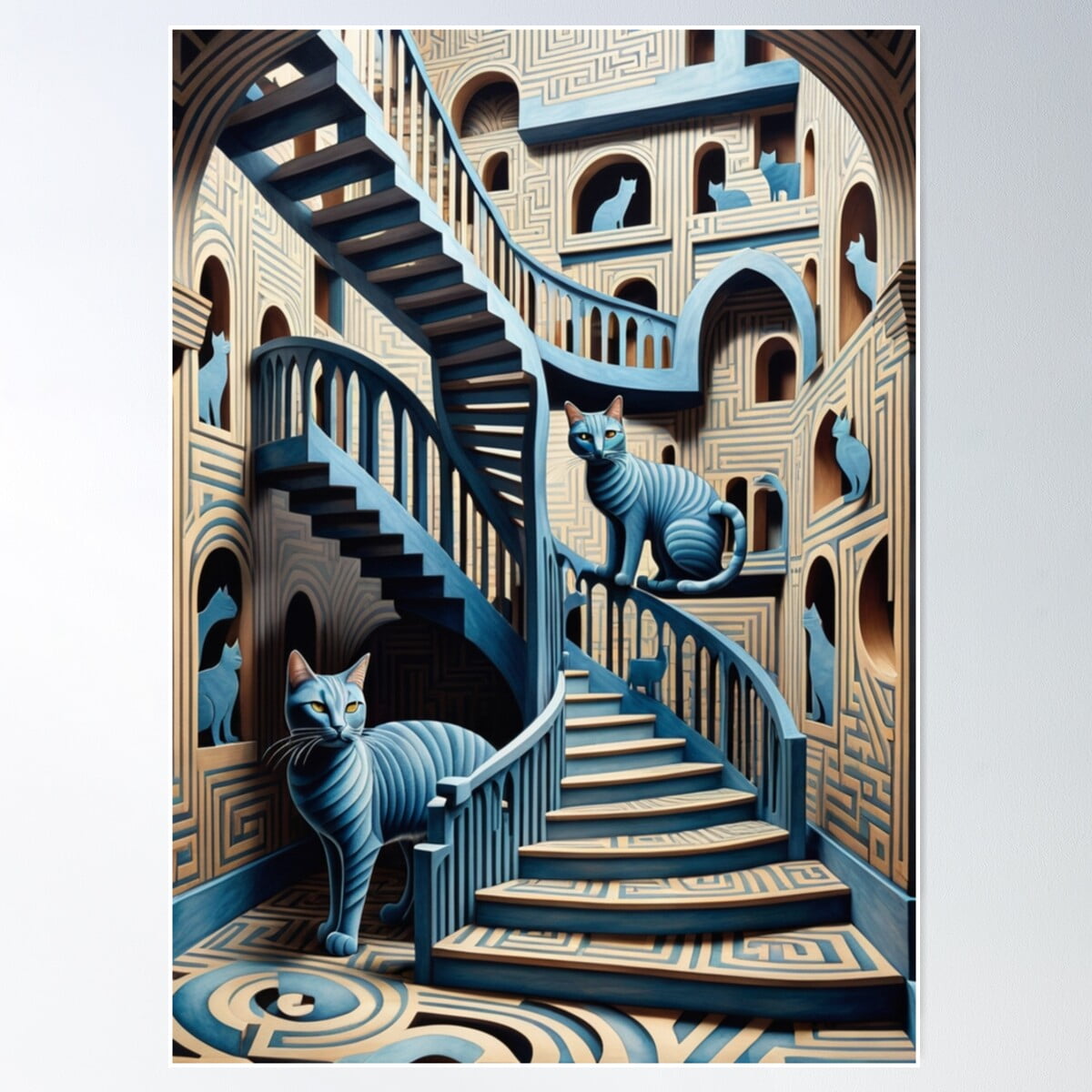 Escher'S Optical Illusion And Endless Walls And Stairs With Cats ...