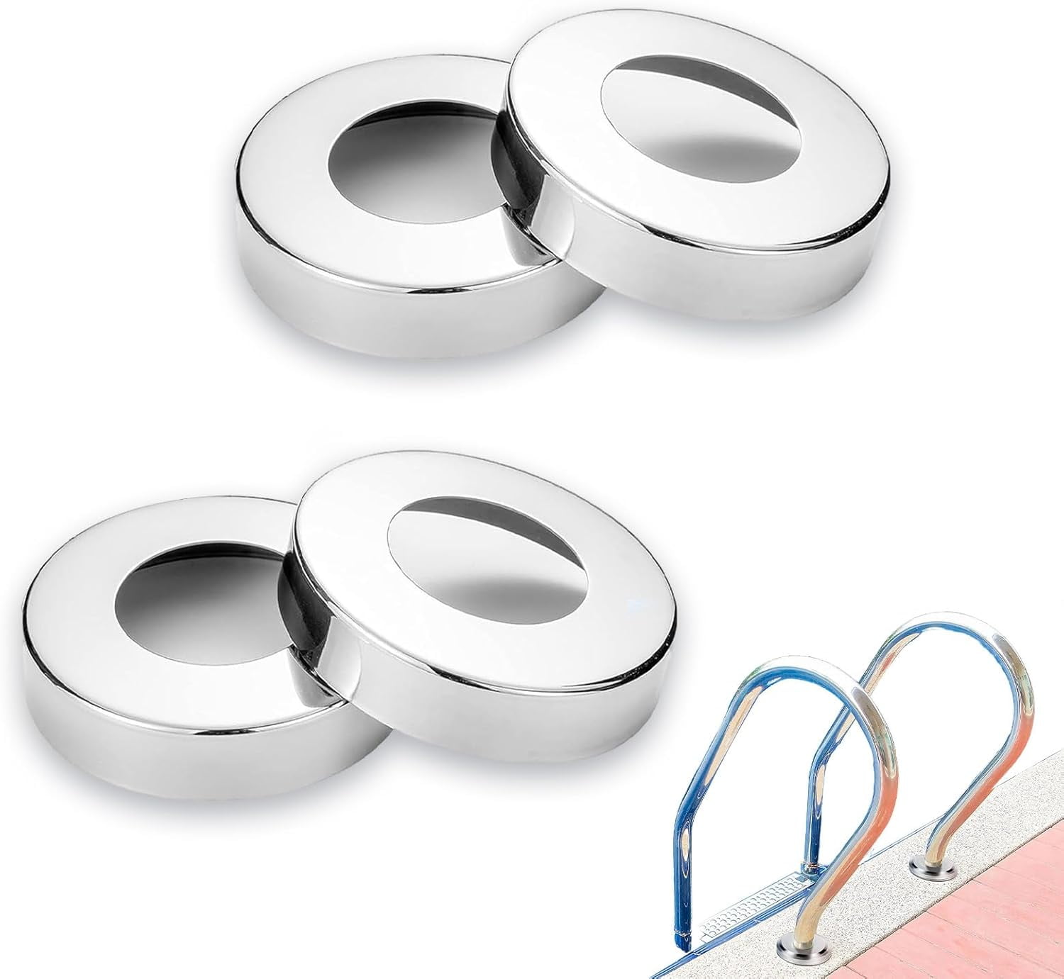 Escutcheon Plates for Pool Ladder – Stainless Steel, 1.9 Inch Tubing, 4 ...