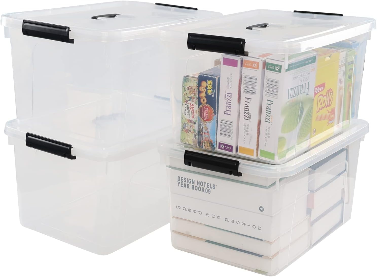Esdiplot 4 Pack 17.5 L Stackable Latching Container Bins with Lid ...