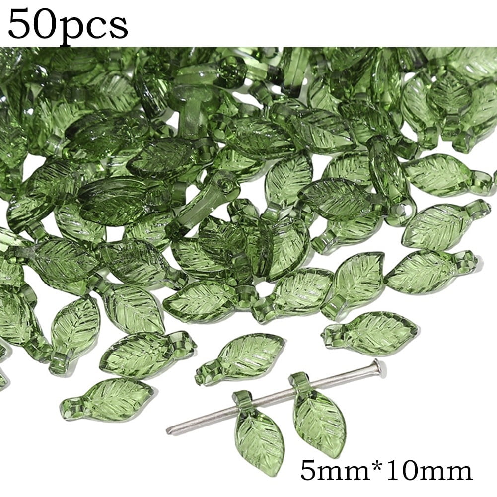 EseeAier 50pcs Green Leaf Shape Acrylic Beads Pendant Loose Bead for ...