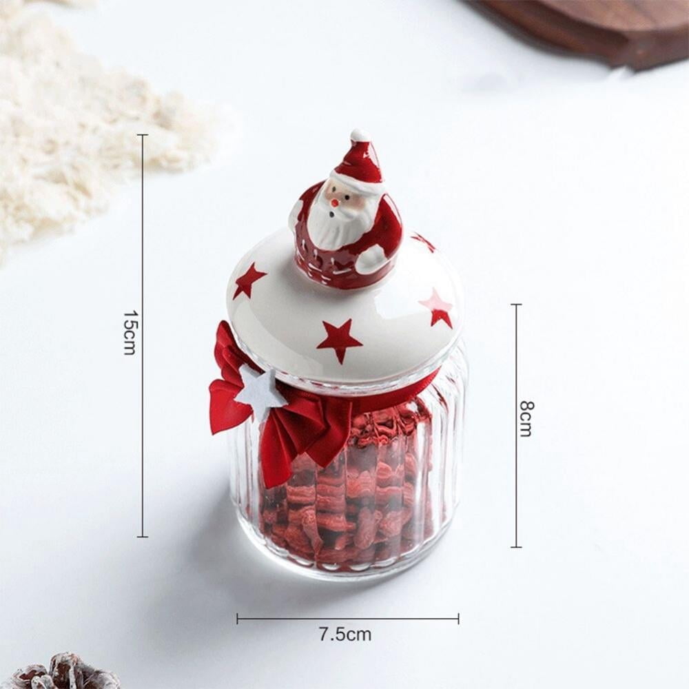 EseeAier Christmas Candy Jar with Cute Lids, Glass Candy Jars, Candy ...