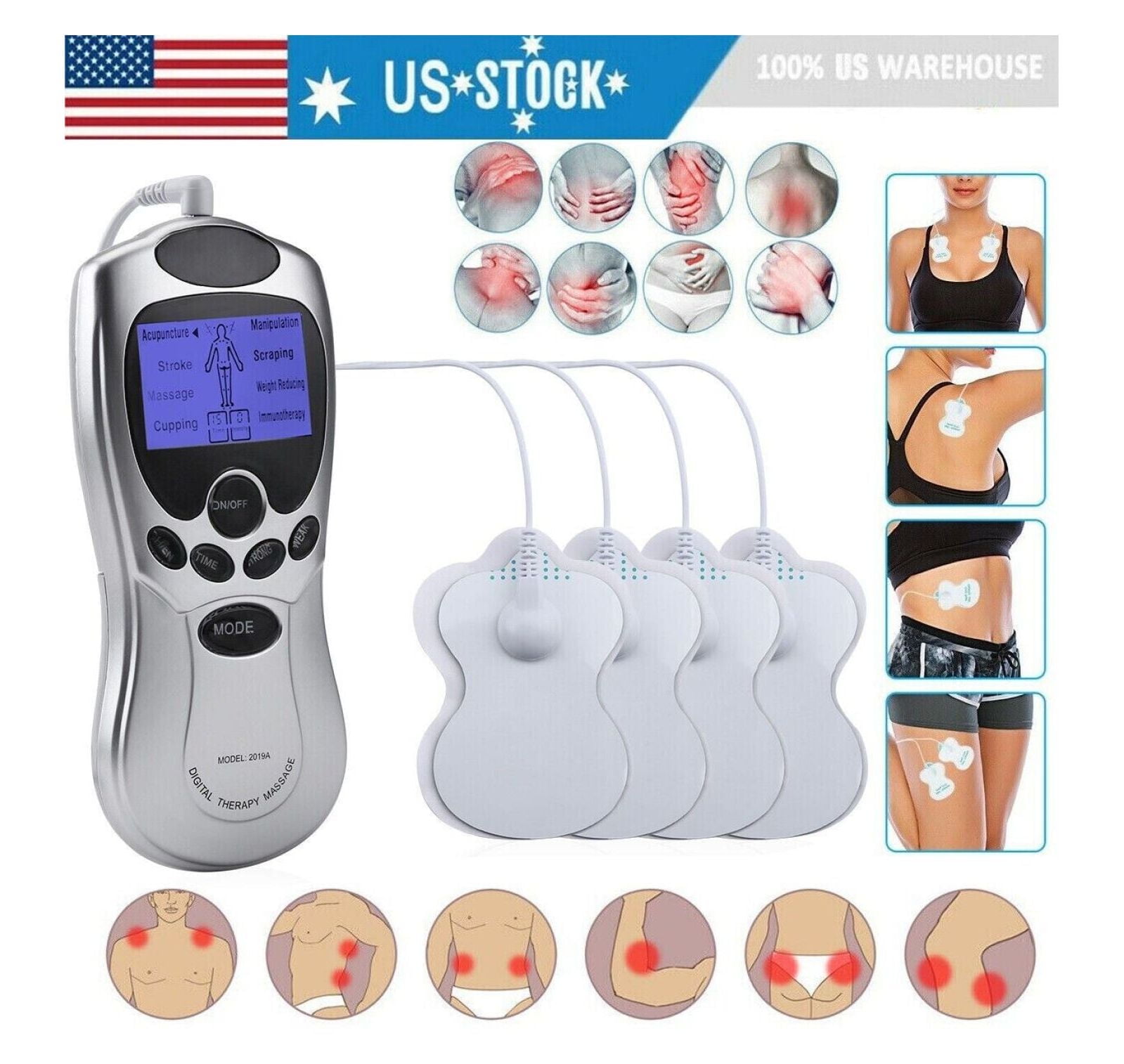 EseeAier,LCD Unit Machine Electric Pulse Massager Muscle Stimulator ...