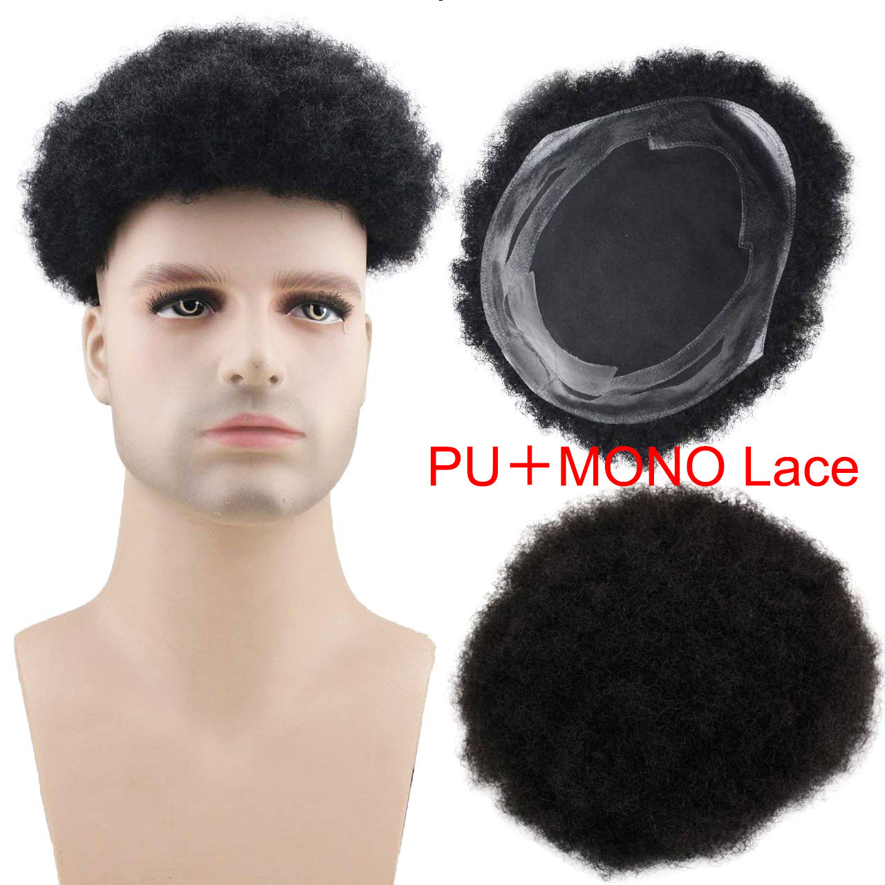Eseewigs Mens Toupee 10x8 Inch Replacement Kinky Curl Mens Wig Full PU ...