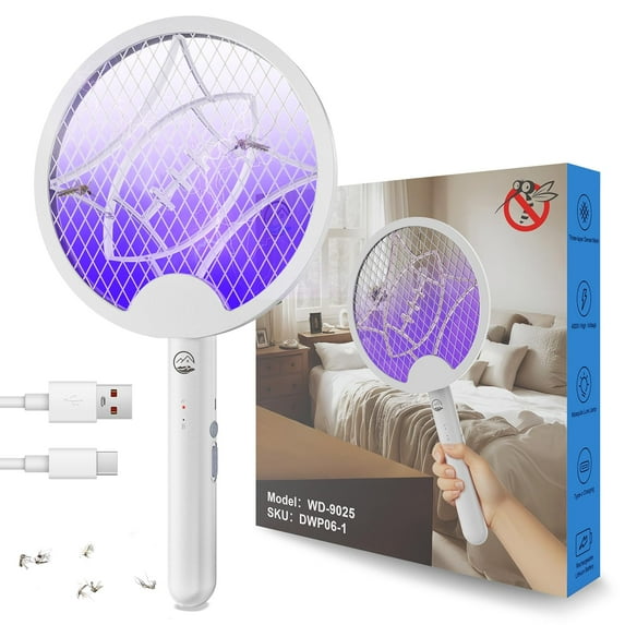Esemoil Electric Fly Swatter Racket, Foldable 2 in 1 Bug Zapper with ...