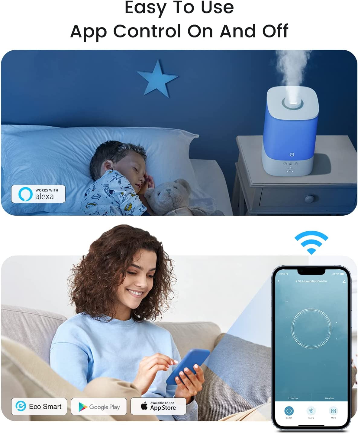 Esemoil Smart WiFi Cool Mist Humidifier for Bedroom, 3.5L Top Fill ...