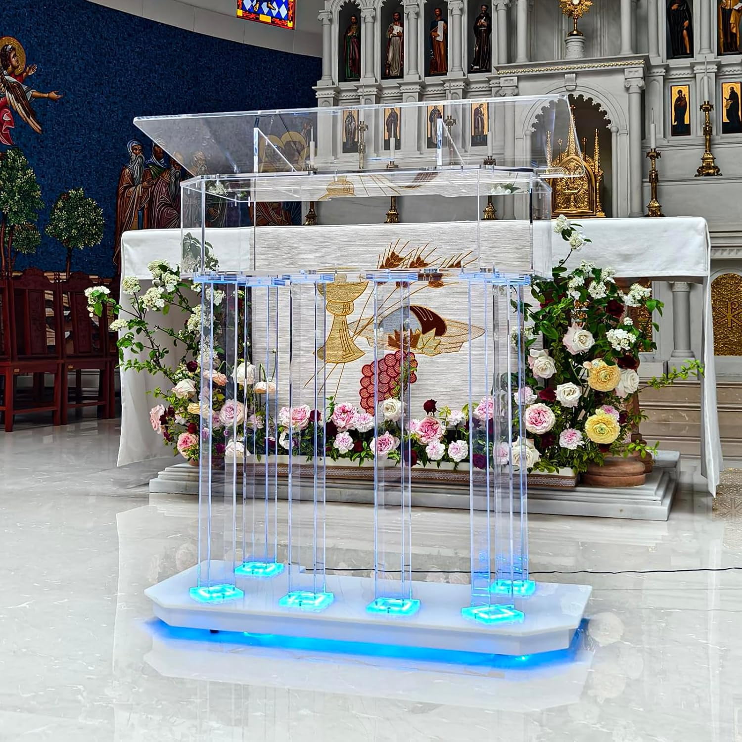 Esheno 3 Tier Acrylic Lectern with Dust Cover 46.5 inch Church Pulpit ...
