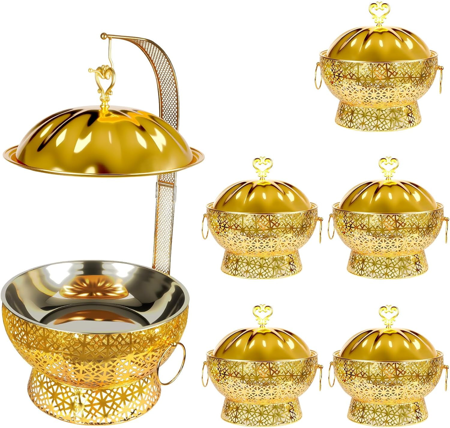 Esheno 6 Piece Round Stainless Steel Chafing Dish Set Complete Buffet ...