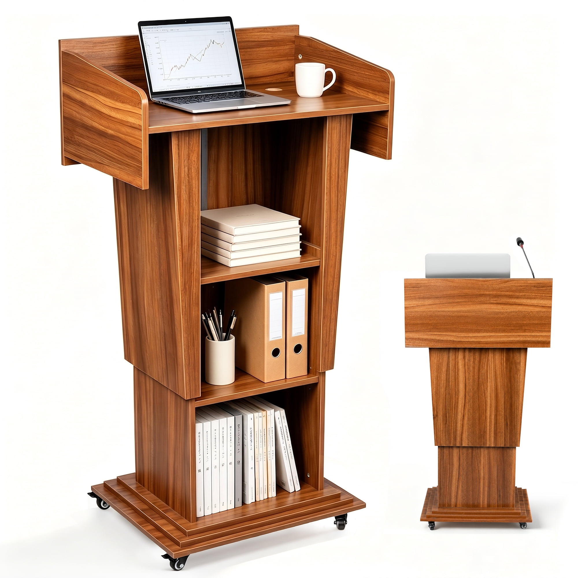 Esheno Adjustable Height Wooden Podium 43 inch Crank Handle Control ...