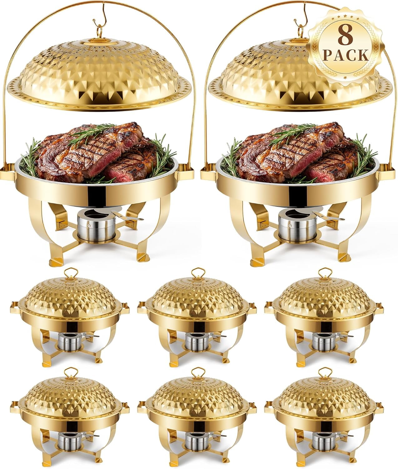Esheno Chafing Dish Set 8QT Gold Stainless Steel Commercial Grade with ...