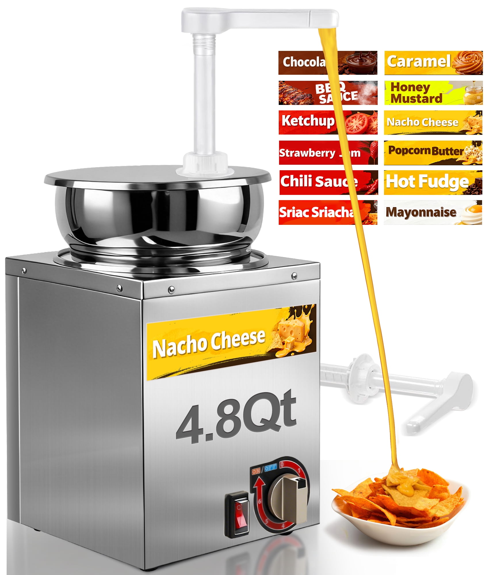 Esheno Cheese Dispenser with Pump 4.8 QT Stainless Steel Sauce Warmer ...